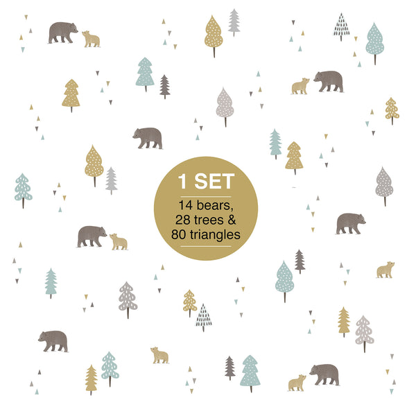 Bears and Trees Repeat Pattern Wall Stickers - onetrickpony.design
